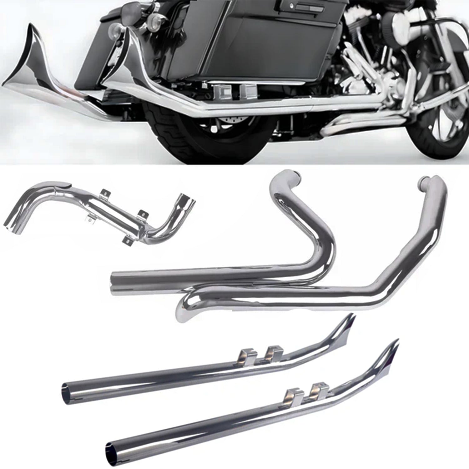 True Duals with UPSWEPT Fishtail Slip ons Full System for Harley Touri ...